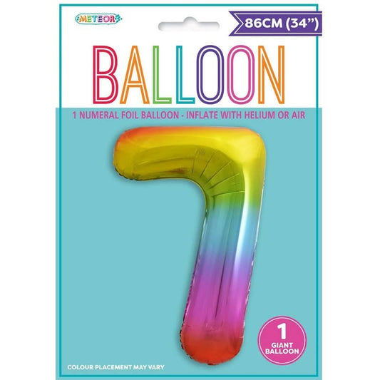 Rainbow Number 7 Giant Numeral Foil Balloon 86CM (34") - Party Owls