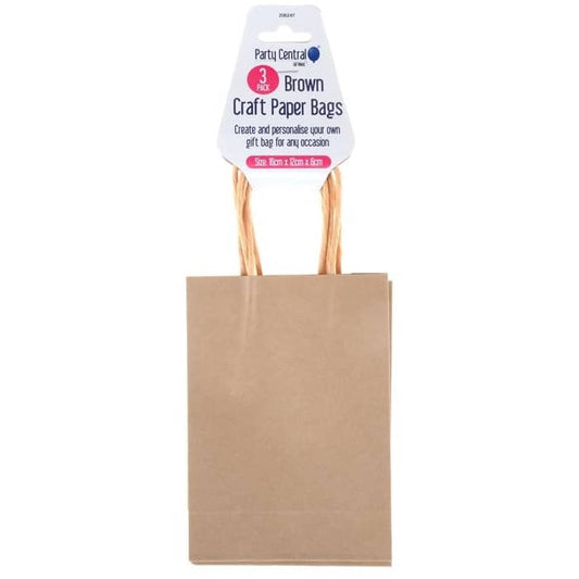 Brown Kraft Paper Party Bags 3pk 15cm x 12cm x 6cm - Party Owls