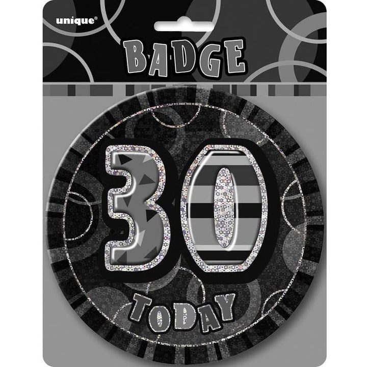 Glitz Black And Silver Jumbo 30th Birthday Badge 15CM (6") - Party Owls