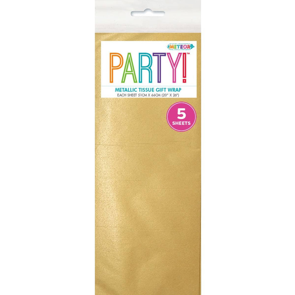 Metallic Gold Tissue Paper (5 Sheets) Gift Wrap - Party Owls
