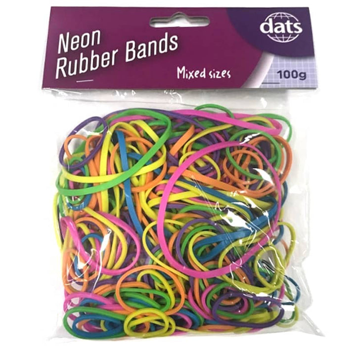 Neon Coloured Rubber Bands 100g Mixed Sizes - Party Owls