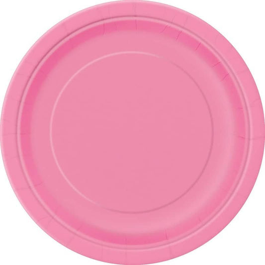 Hot Pink Large Round Paper Plates 23cm (9") 8pk Solid Colour - Party Owls