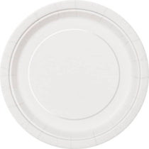 White Large Round Paper Plates 23cm (9") 8pk Solid Colour - Party Owls